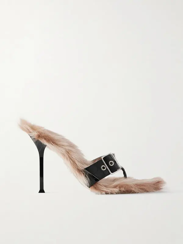 CHRISTEN Helix Buckled Shearling-lined Croc-effect Leather Sandals - Neutrals