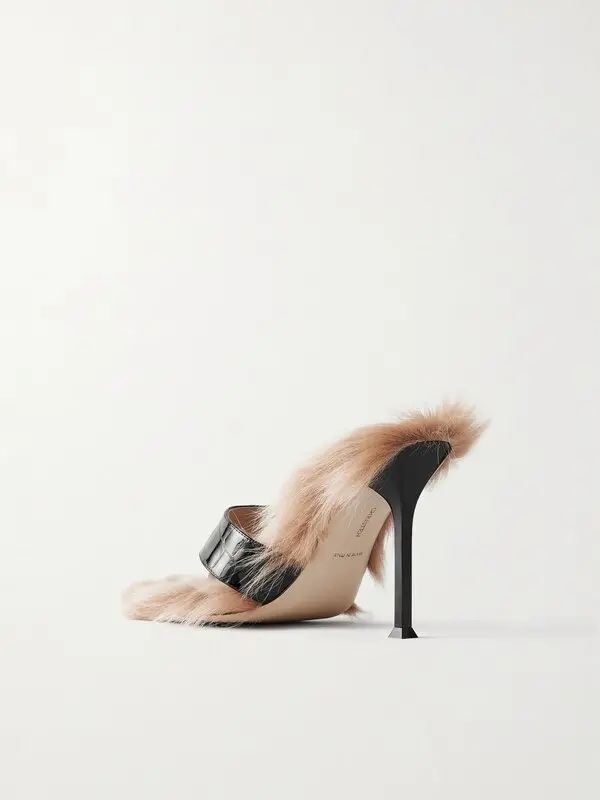 CHRISTEN Helix Buckled Shearling-lined Croc-effect Leather Sandals - Neutrals