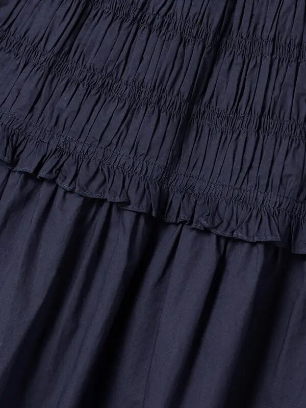 DÔEN Leanne Shirred Gingham Organic Cotton-voile Midi Dress - Blue