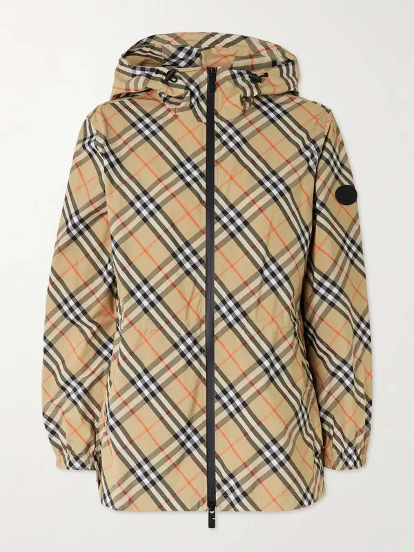 Burberry Checked Hooded Shell Jacket - Beige
