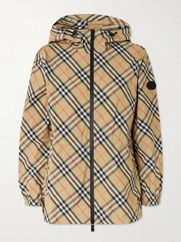 Burberry Checked Hooded Shell Jacket - Neutrals