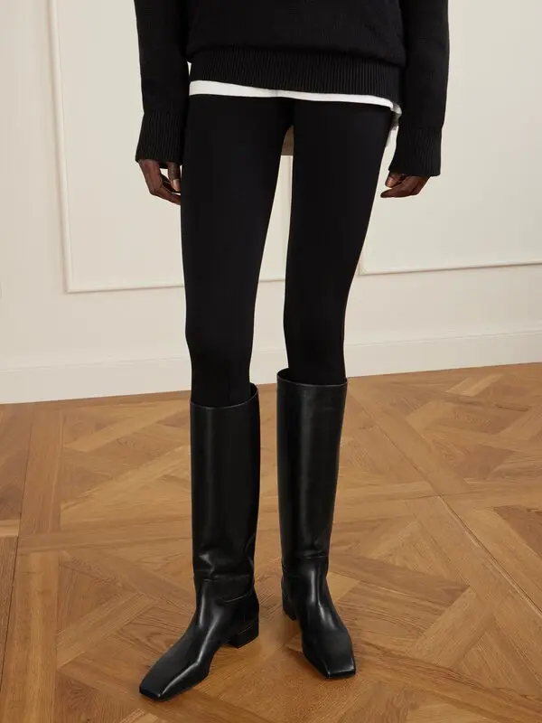 CHRISTEN Classic Square Leather Knee Boots - Black