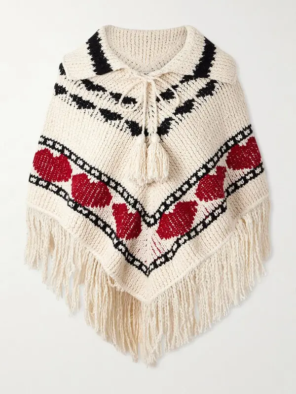 Alix Of Bohemia Faune Fringed Jacquard-knit Poncho - Neutrals