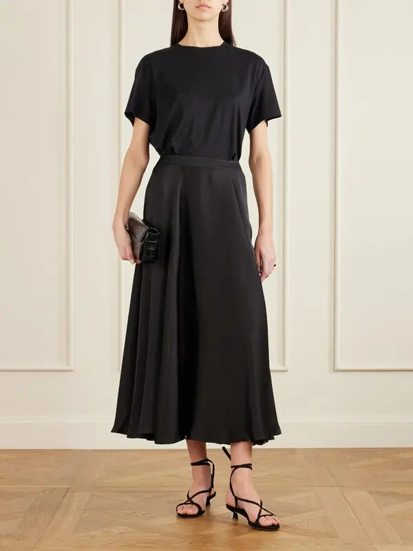 ANINE BING Christina Silk-blend Satin Midi Skirt