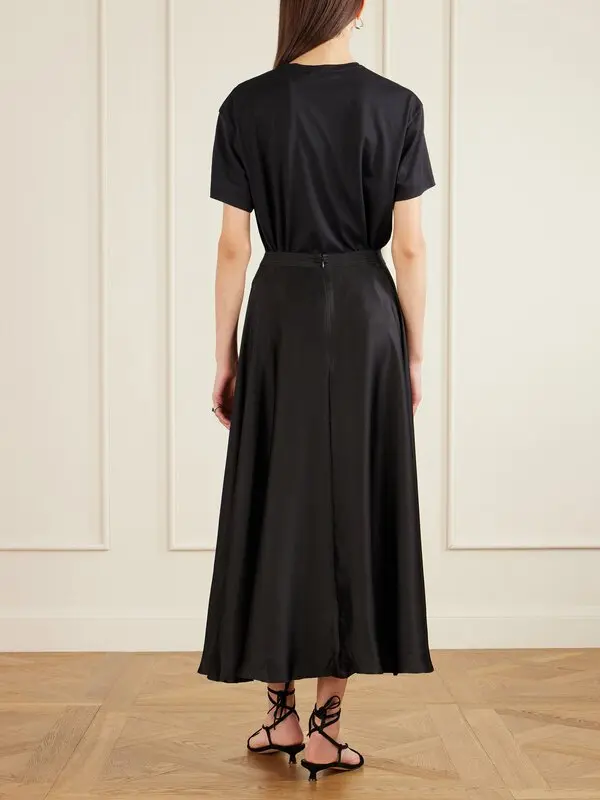 ANINE BING Christina Silk-blend Satin Midi Skirt