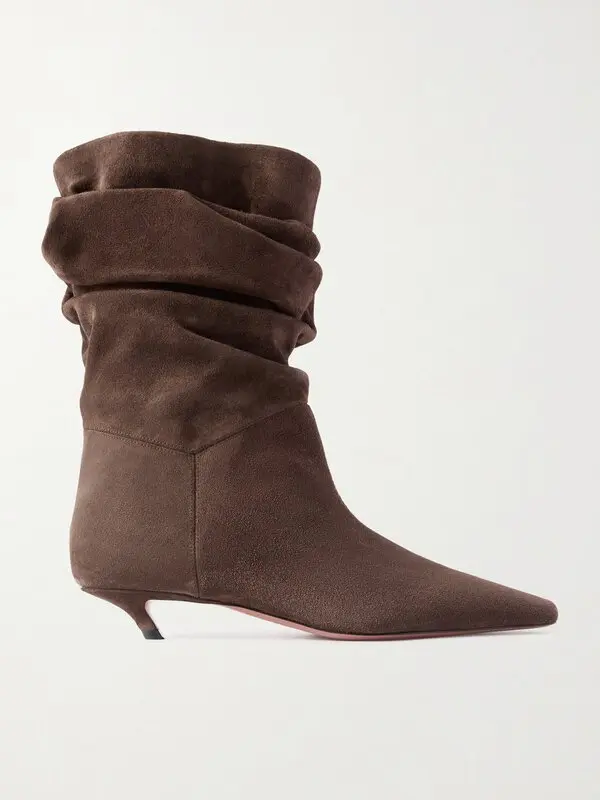 Amina Muaddi Jamie Ruched Ankle Boots - Brown