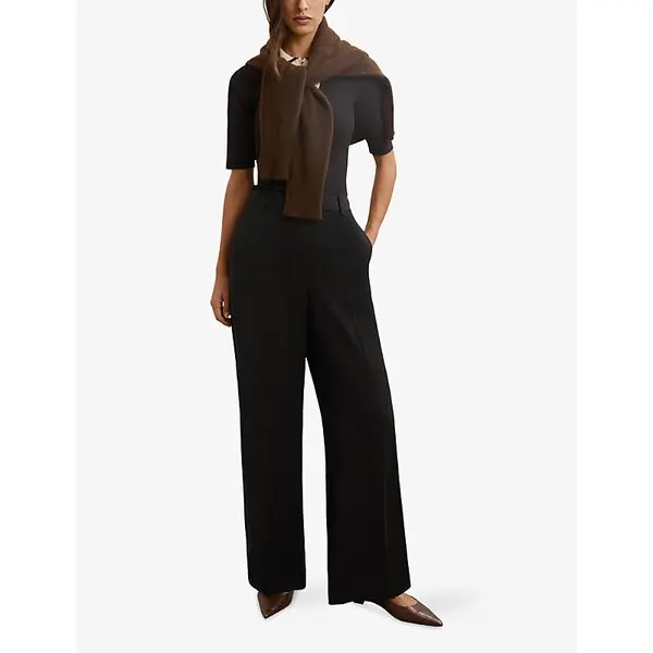 REISS Wide-leg Stretch-woven Trousers - Black