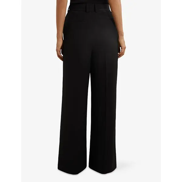 REISS Wide-leg Stretch-woven Trousers - Black