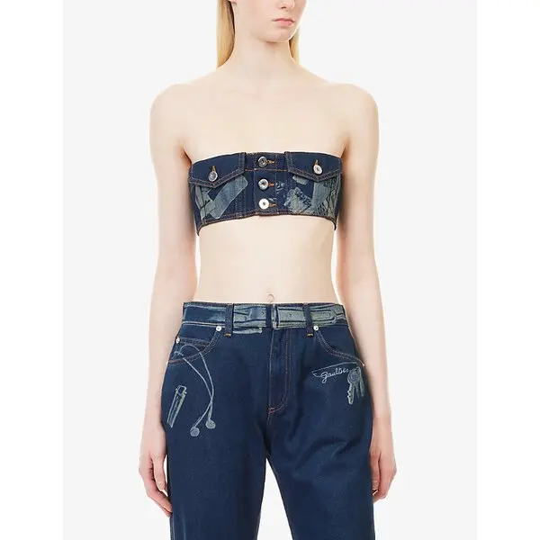 JEAN PAUL GAULTIER Trompe-l'oeil Cropped Denim Top