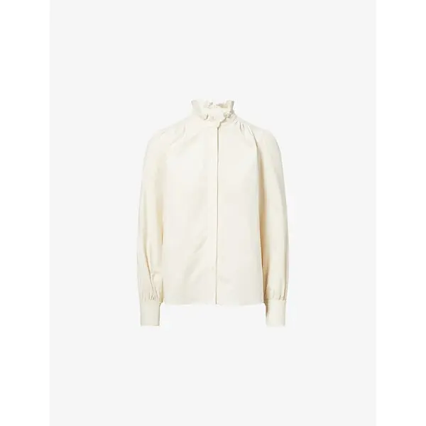 ME+EM Micro-cord Ruffle-trim Woven Blouse - Cream