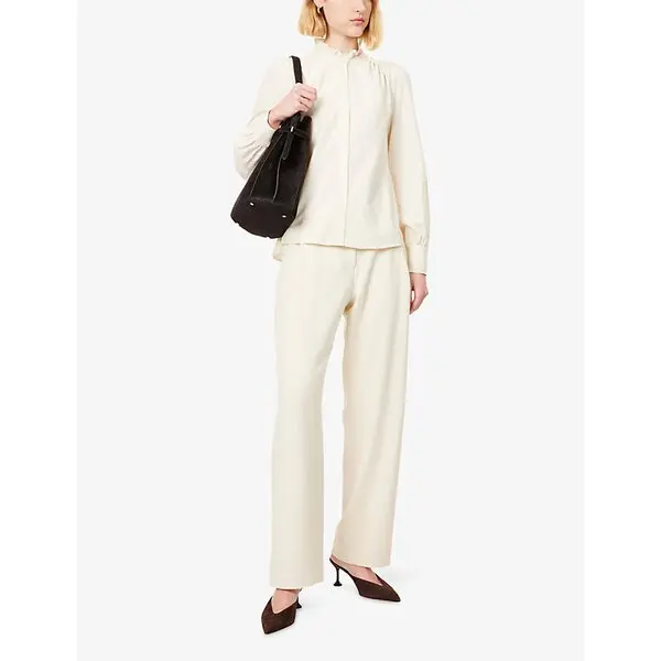 ME+EM Micro-cord Ruffle-trim Woven Blouse - Cream
