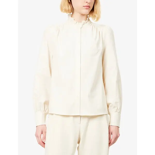 ME+EM Micro-cord Ruffle-trim Woven Blouse - Cream