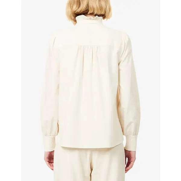 ME+EM Micro-cord Ruffle-trim Woven Blouse - Cream