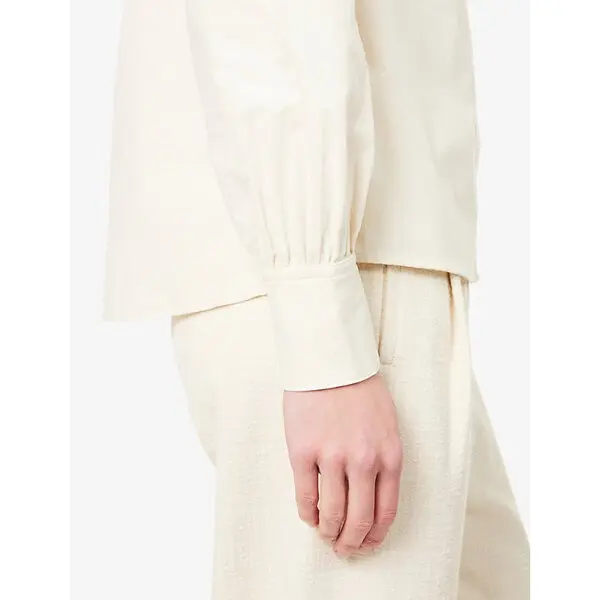 ME+EM Micro-cord Ruffle-trim Woven Blouse - Cream