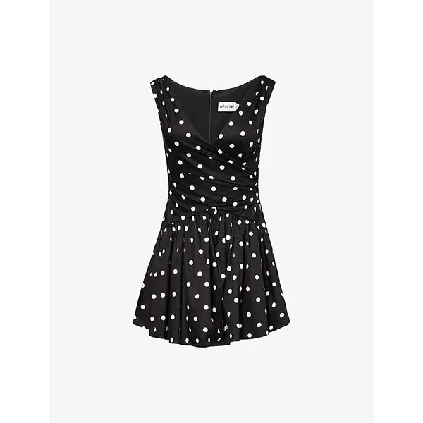 SELF-PORTRAIT Polka Dot V-neck Mini Dress - Black