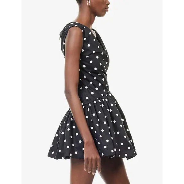 SELF-PORTRAIT Polka Dot V-neck Mini Dress - Black