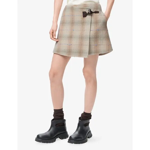 Loewe Checked Wool-cashmere Blend Mini Skirt