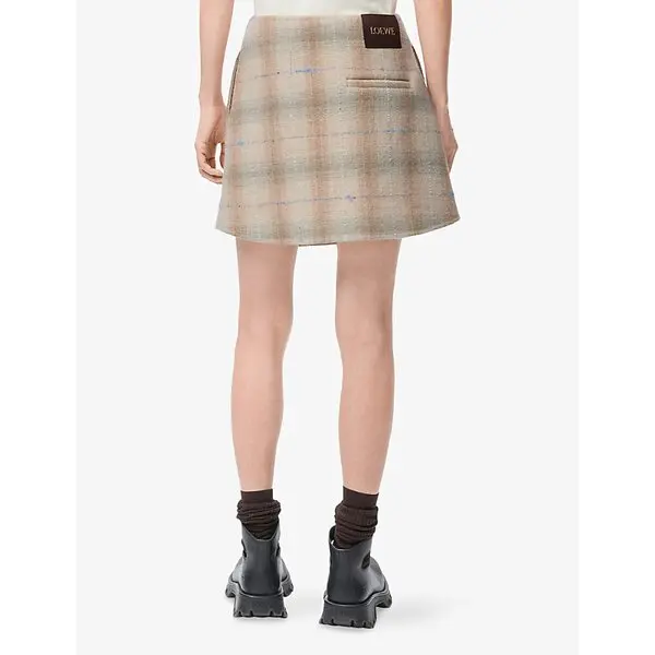 Loewe Checked Wool-cashmere Blend Mini Skirt