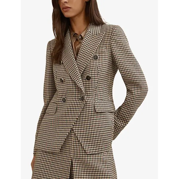 REISS Hartley Double-breasted Wool-blend Blazer - Neutral Check