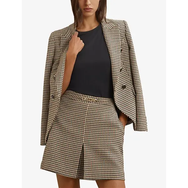 REISS Beatrix Checked Wool-blend Mini Skirt