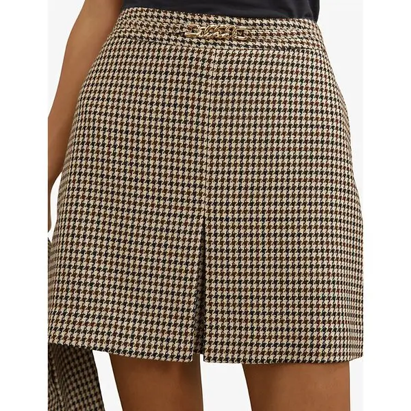 REISS Beatrix Checked Wool-blend Mini Skirt