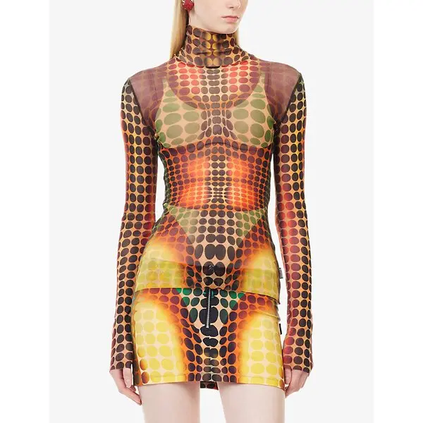 JEAN PAUL GAULTIER High-neck Graphic-pattern Mesh Top