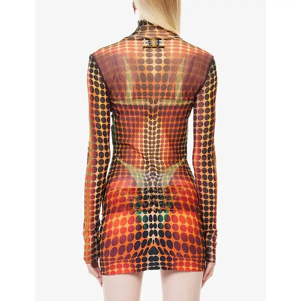 JEAN PAUL GAULTIER High-neck Graphic-pattern Mesh Top