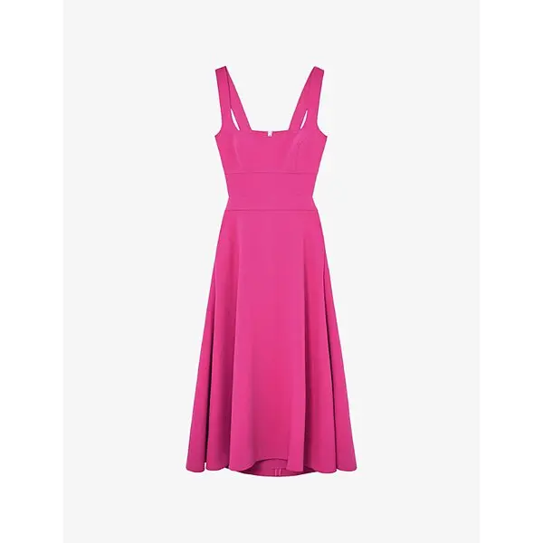 REISS Woven Midi Dress With Cut-out Detail - Raspberry Pink