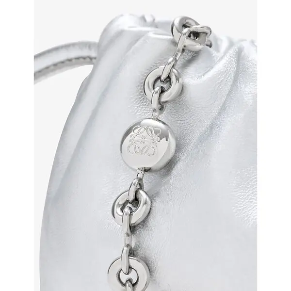 Loewe Flamenco Metallic Mini Leather Clutch - Silver