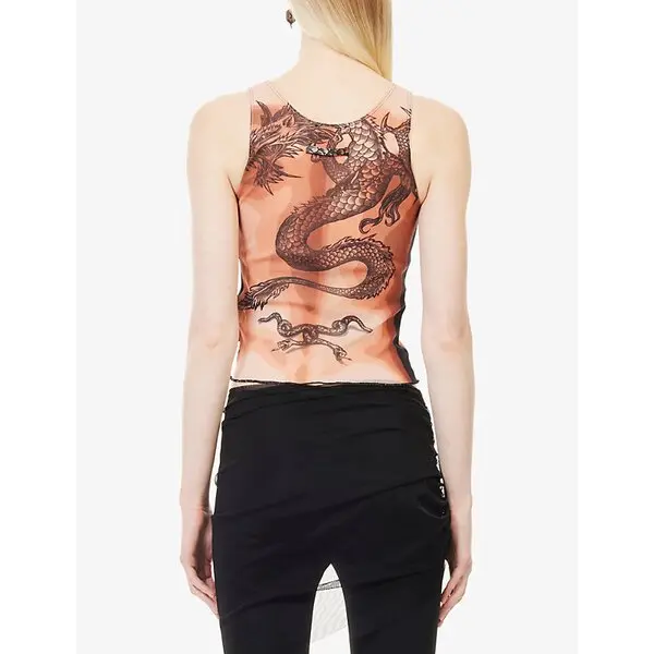 JEAN PAUL GAULTIER Tattoo-pattern Semi-sheer Mesh Top