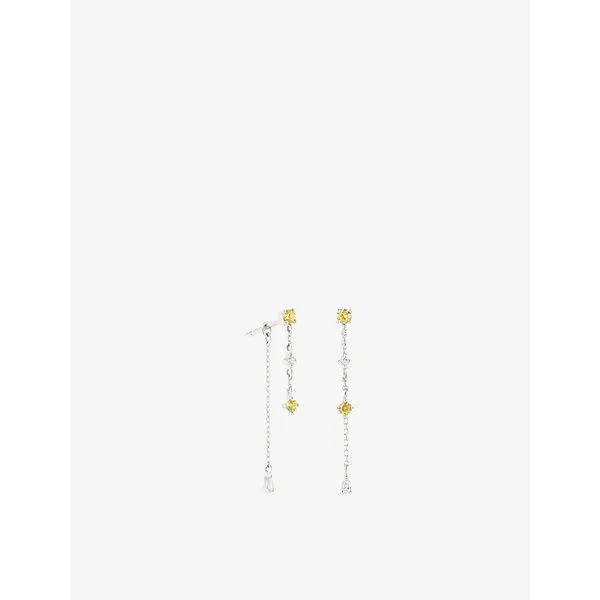 ASTRID & MIYU 14ct White-gold, Lab-grown Diamond And Yellow Sapphire Drop Earrings - 14ct Solid Wg