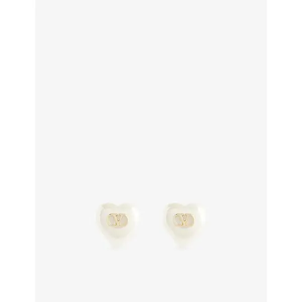 Valentino Garavani Vlogo Heart Faux-pearl Earrings - Oro/cream