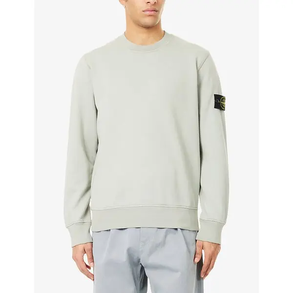 Stone Island Brand-patch Cotton-jersey Sweatshirt - Sage