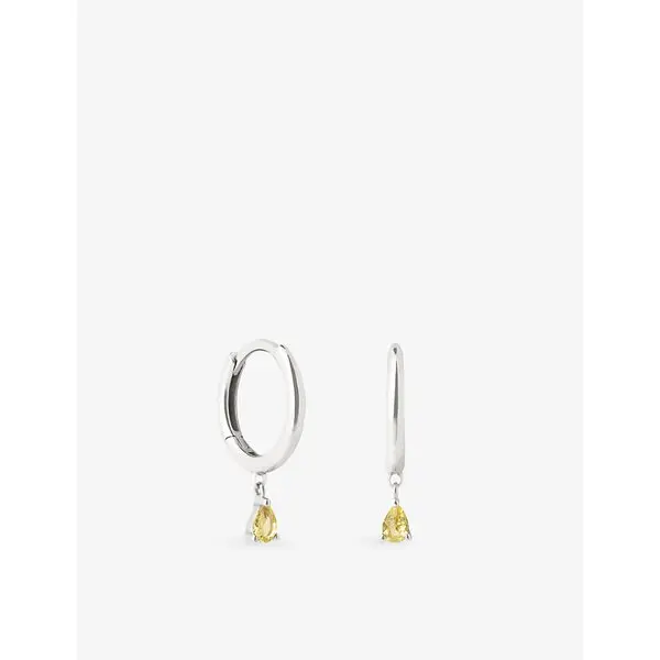 ASTRID & MIYU Pear Yellow-sapphire Drop Huggie Earrings - 14ct Solid Wg