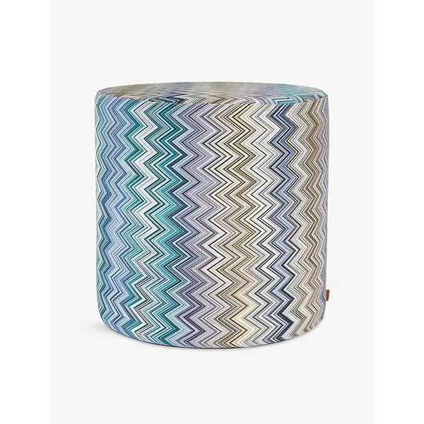 Missoni Jarris Zigzag-pattern Cotton Cylindrical Pouf 45cm - Blue Multicolor