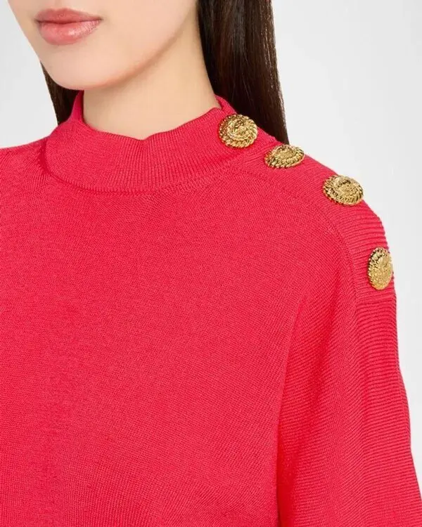 Balmain Button-shoulder Batwing-sleeve Mini Sweater Dress - Live Fuchs