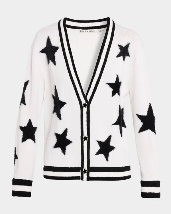 Alice + Olivia Bradley Star Wool-blend Cardigan - Ecru/black
