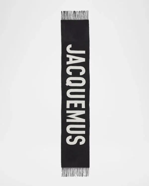 Jacquemus Jacquard Logo Wool Scarf - Black