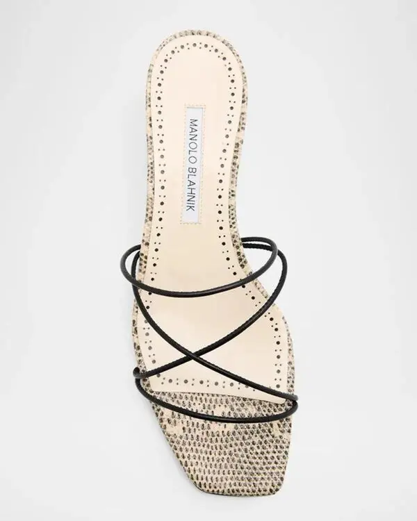 Manolo Blahnik 50mm Snake-effect Leather Mules - Black Multi