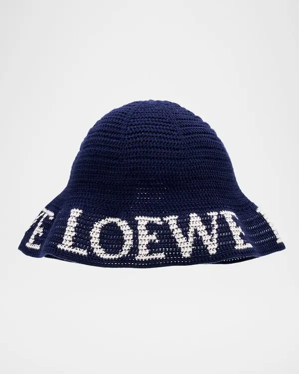 Loewe Logo Knit Bucket Hat - Deep Navy