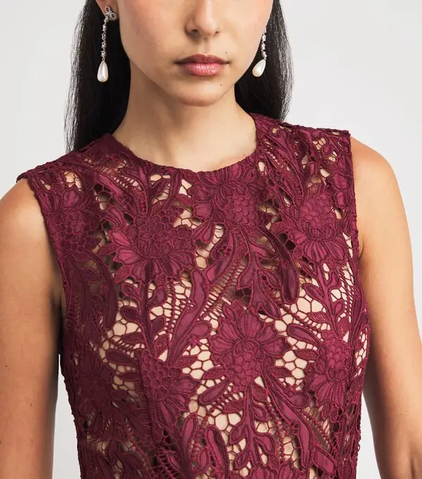 Self-Portrait Women's Burgundy Guipure Lace Midi Dress | 12