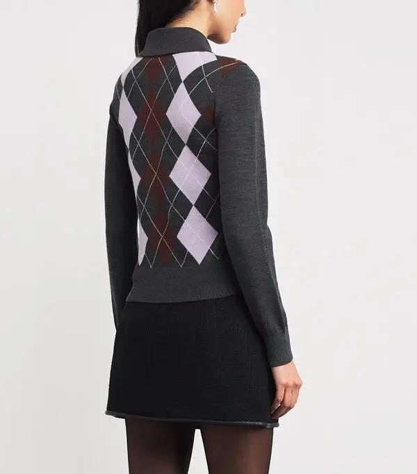 SELF-PORTRAIT Wool Argyle Sweater - Grey