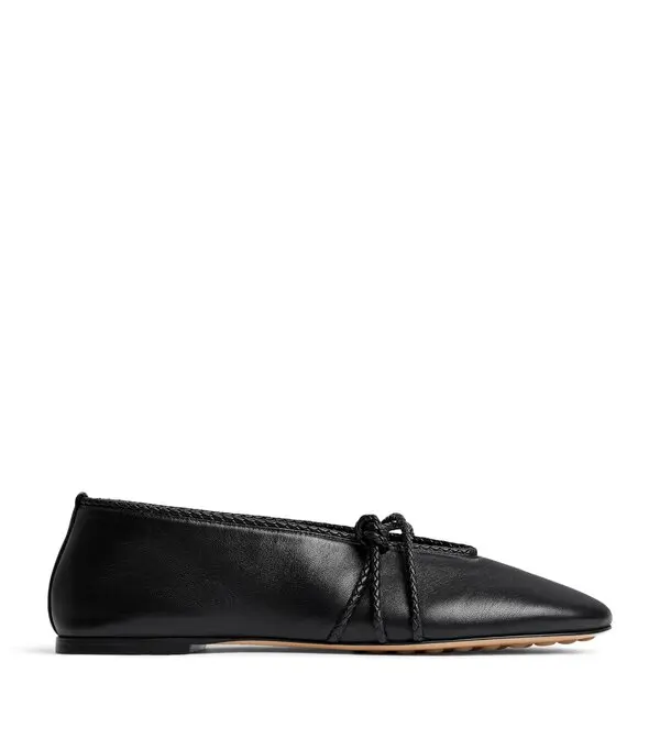 Bottega Veneta Lambskin Braided Trim Ballet Flats - Black
