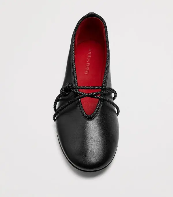 Bottega Veneta Lambskin Braided Trim Ballet Flats - Black
