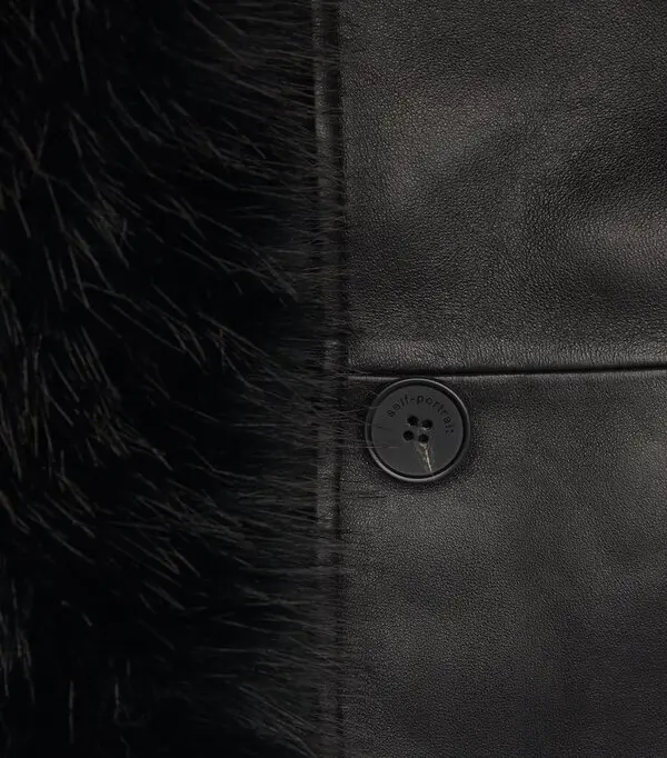 SELF-PORTRAIT Leather Faux Fur-trim Long Coat