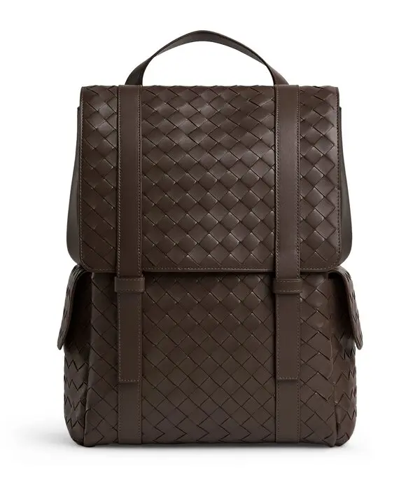 Bottega Veneta Leather Intrecciato Backpack - Brown