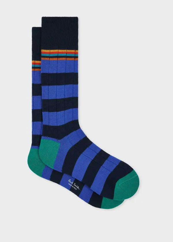 Paul Smith Striped Colourblock Socks - Blue