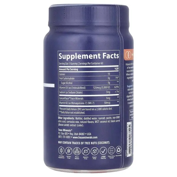 TRACE MINERALS Vitamin D3 + K2 Gummies 60 Gummies