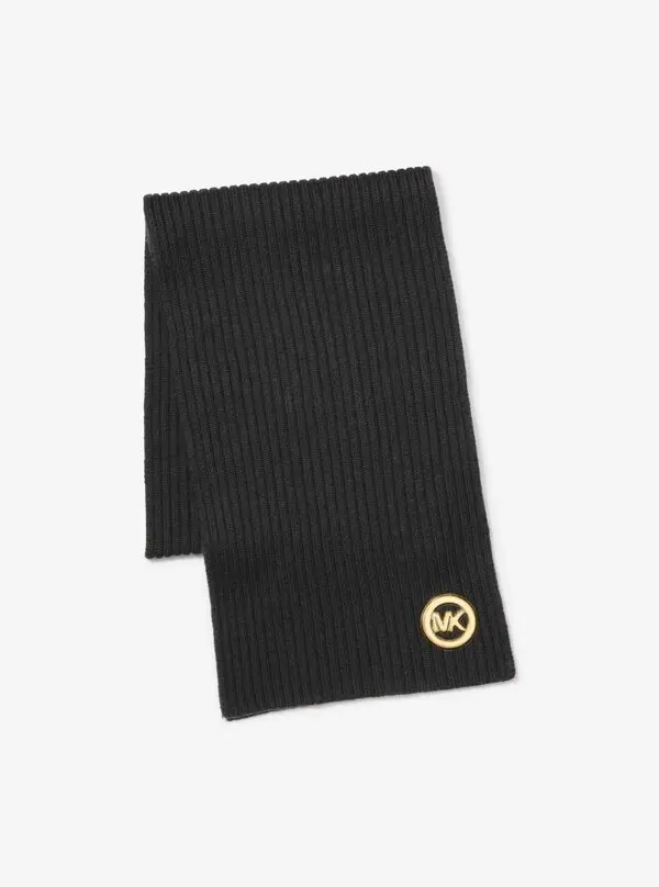 Michael Kors Ribbed Wool Scarf In By - Black