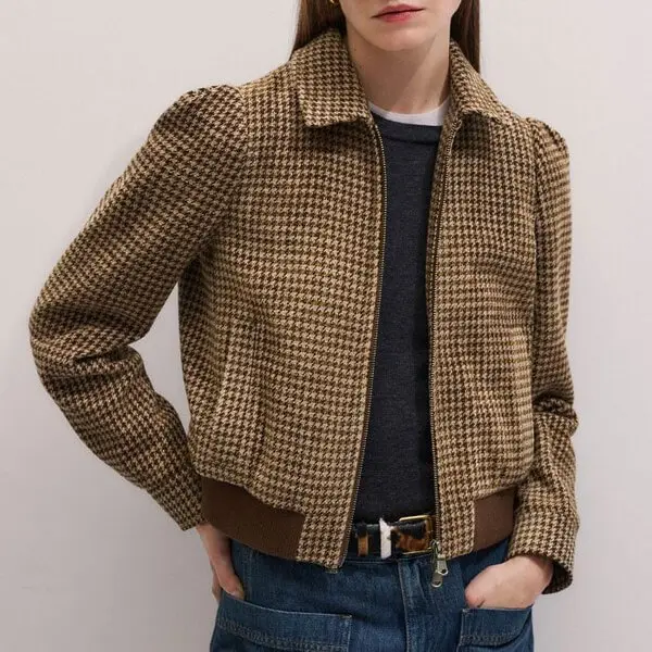 ME+EM Houndstooth Wool Blend Bomber Jacket